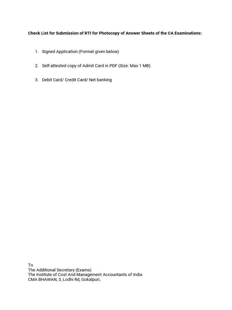 Application Format-ICAI RTI 2023 (1) | PDF