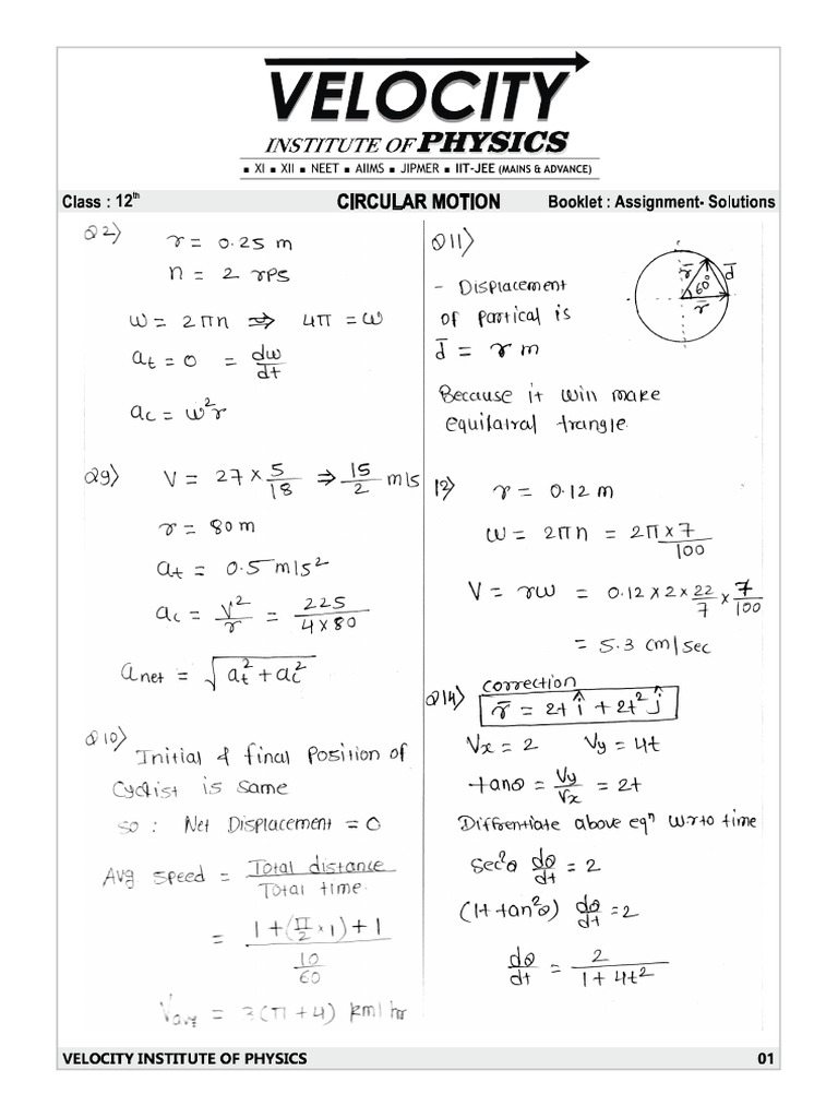 Circular Motion Assign. Soln | PDF