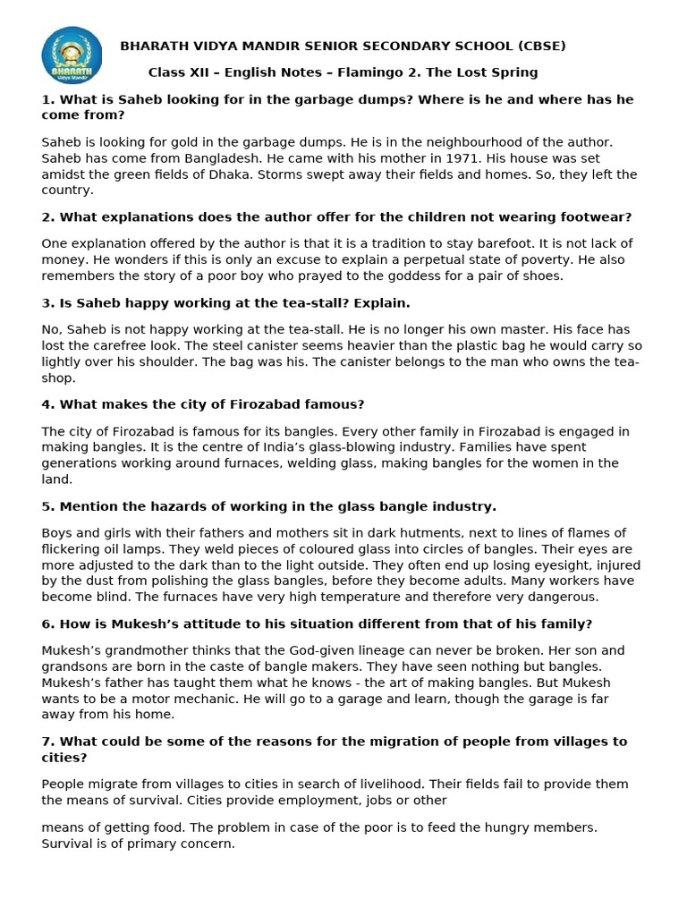 Class XII - Flamingo Poem 2. The Lost Spring | PDF | Poverty | Poverty ...