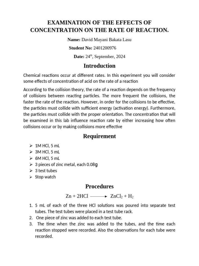 CHEM PRAC 3 | PDF | Chemical Reactions | Reaction Rate