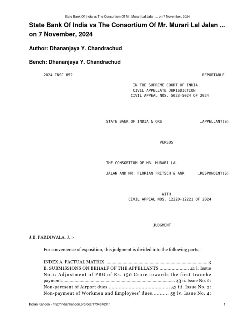 Supreme Court Ruling: SBI vs Murari Lal Jalan | PDF | Bankruptcy | Net ...