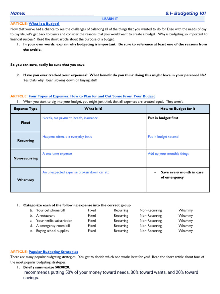 Zero-Based Budgeting Insights for Desean | PDF | Budget | Money