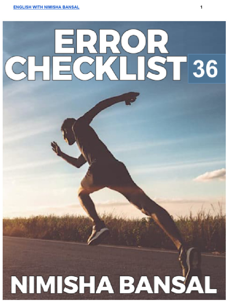 ENGLISH ERROR QUESTIONS CHECKLIST 36 BY NIMISHA MAM 1st Nov 2024 | PDF ...