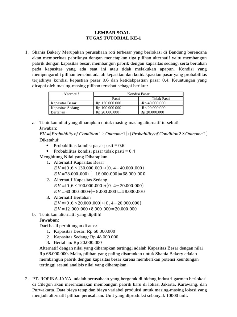 Soal Tugas 1 - EKMA4215 | PDF