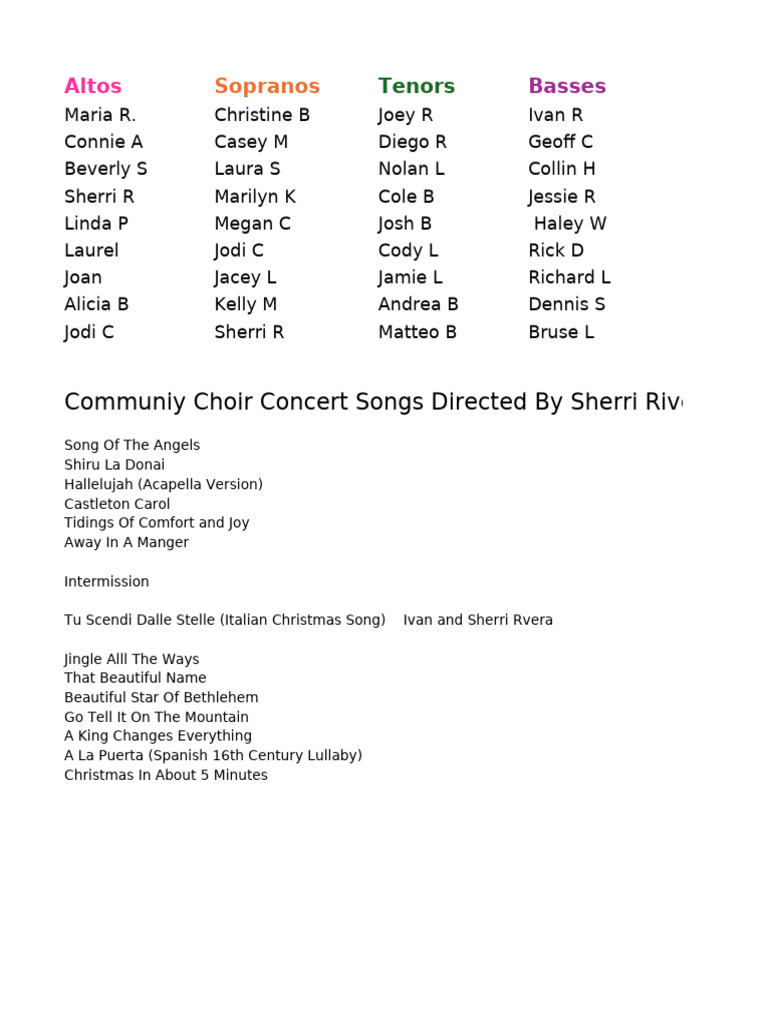 Community Choir Concert Songs | PDF