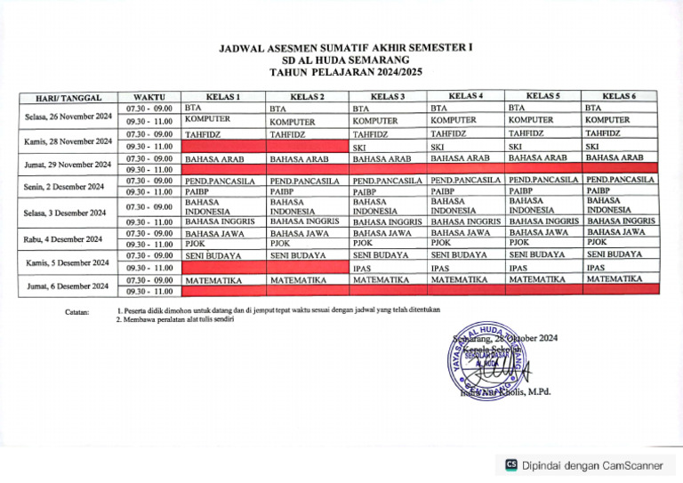 Revisi Jadwal Asas 1 | PDF