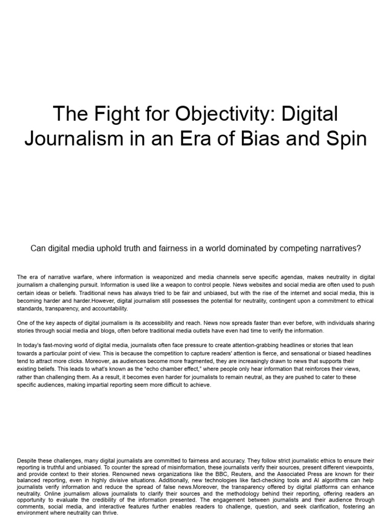 The Fight For Objectivity - Digital Journalism in An Era of Bias and ...