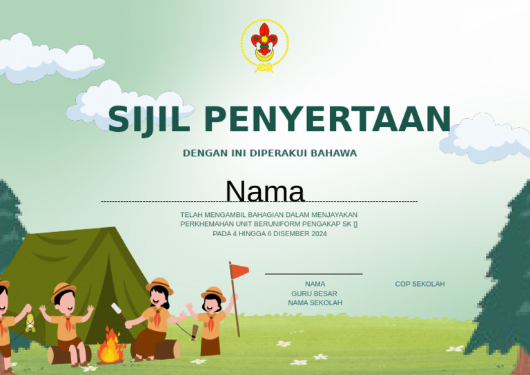 Template Sijil Penyertaan Perkhemahan Pengakap | PDF