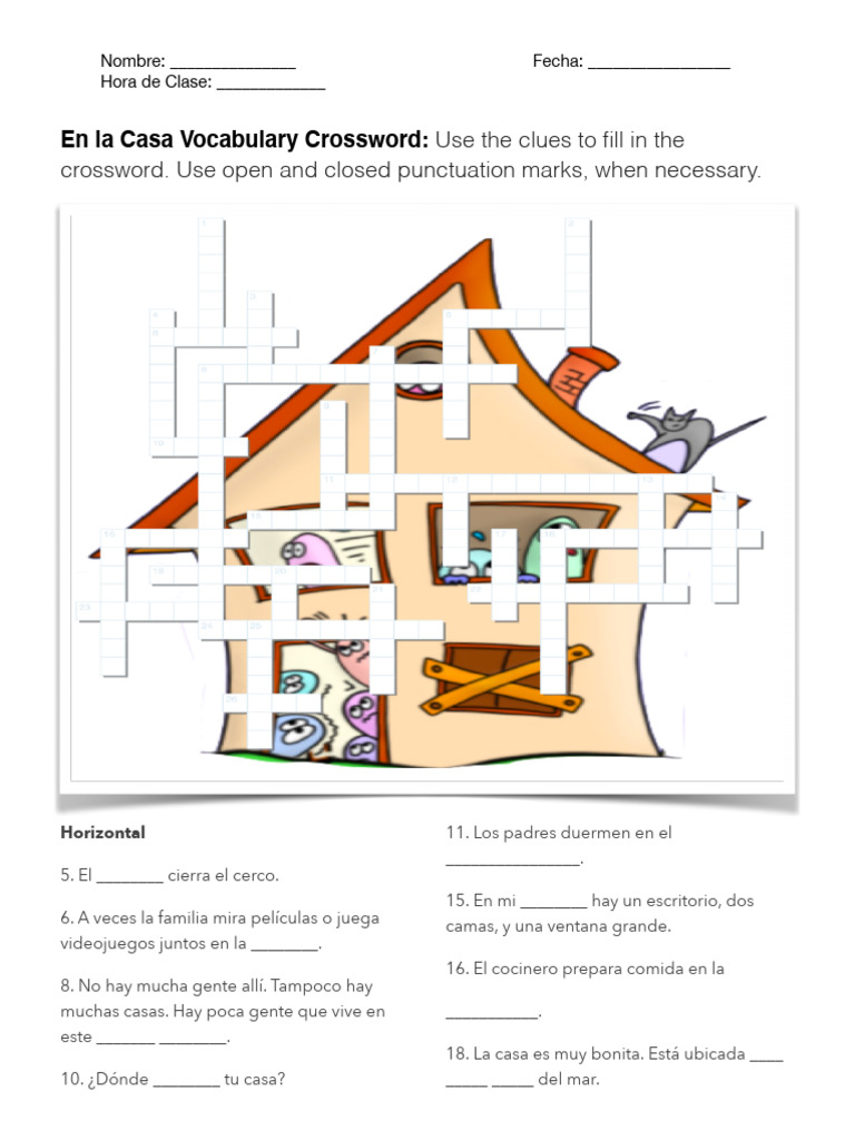 En La Casa Vocabulary Crossword | PDF