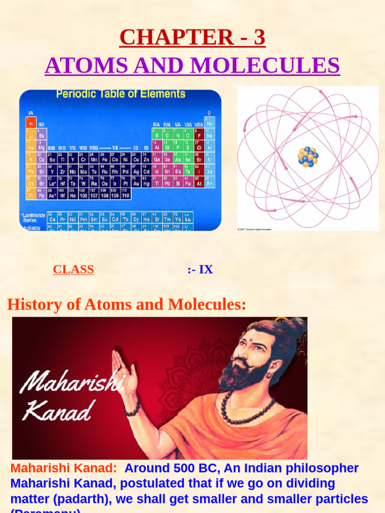 CHP 3 Atoms and Molecules | PDF | Mole (Unit) | Chemical Elements