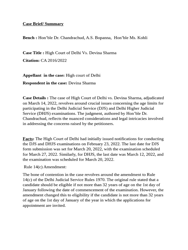 Delhi HC vs. Devina Sharma Case Summary | PDF | Supreme Court Of India ...