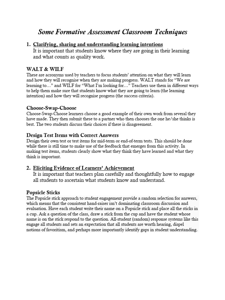 Mathematics Formative Assessment Techniques.docx | PDF | Educational ...