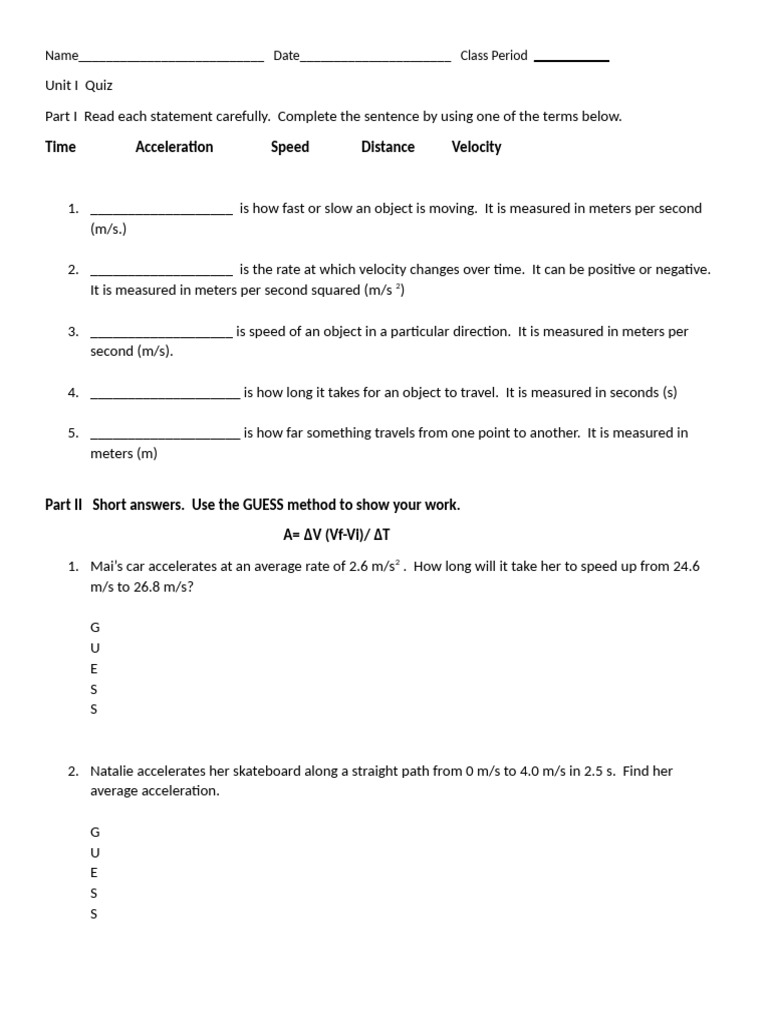 Acceleration Ticket in The Door Phy Science Vocabulary | PDF