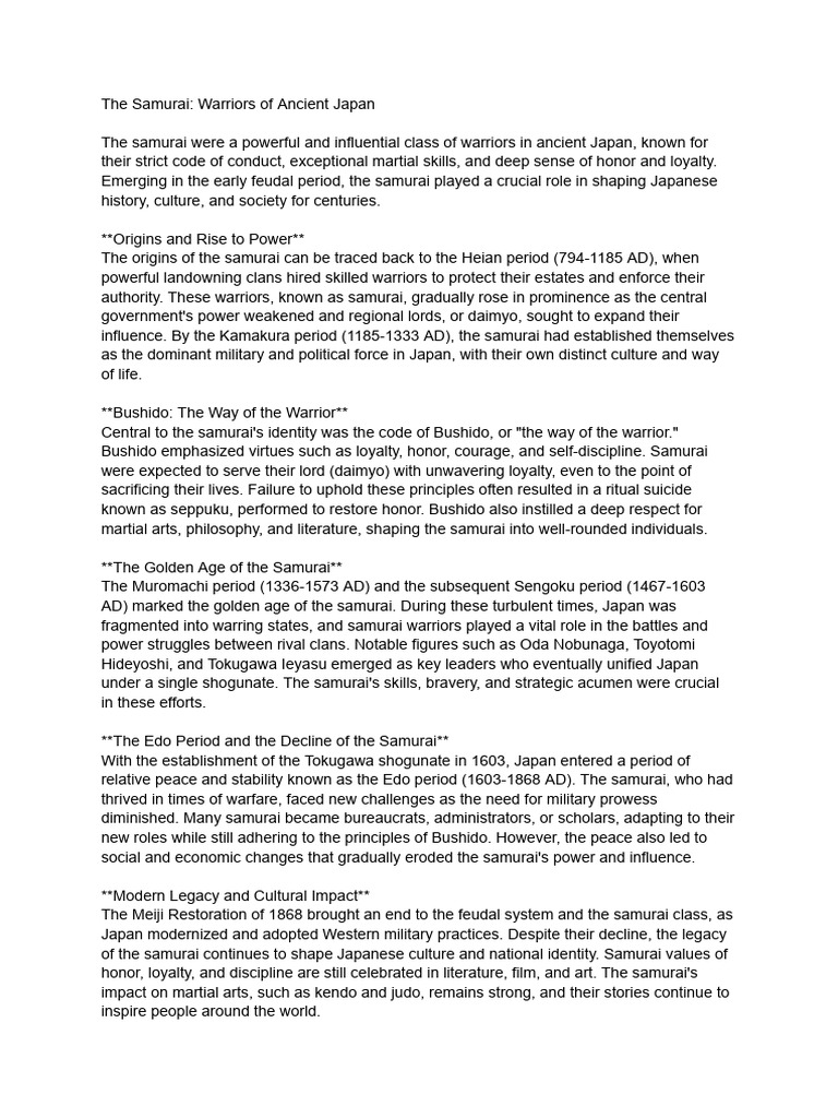 The Samurai - Warriors of Ancient Japan | PDF | Bushido | Samurai