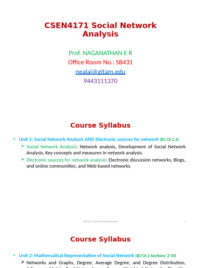 CSEN4171 SNA Unit 2 Mathematics (1) | PDF | Graph Theory | Matrix (Mathematics)