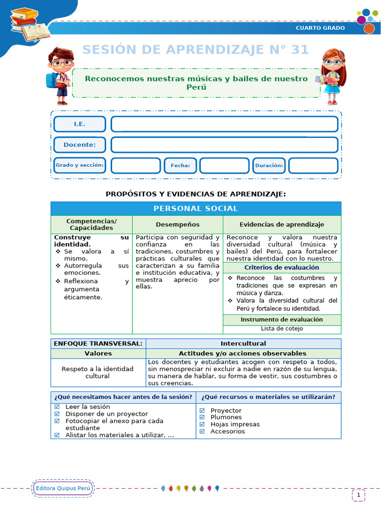 2. Sesiones de aprendizaje - Semana 4 - UD VI - Editora Quipus Perú (2) | PDF | Evaluación ...