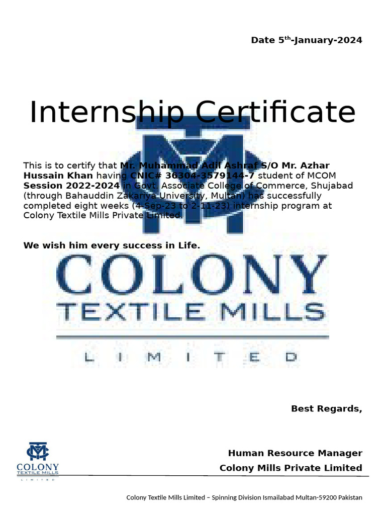 Colony Mills - Letter | PDF