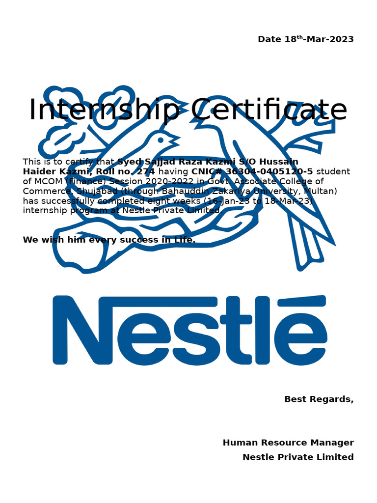 Nestle - Letter | PDF