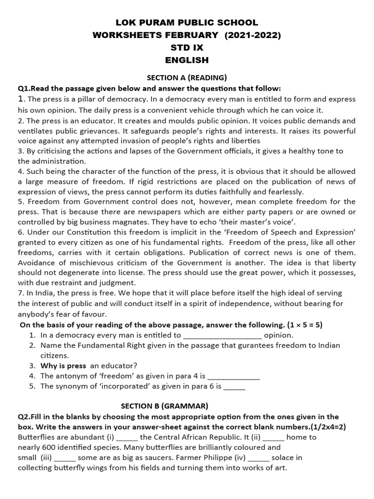 STD IX WORKSHEETS FEB 22 | PDF | Force | Potential Energy