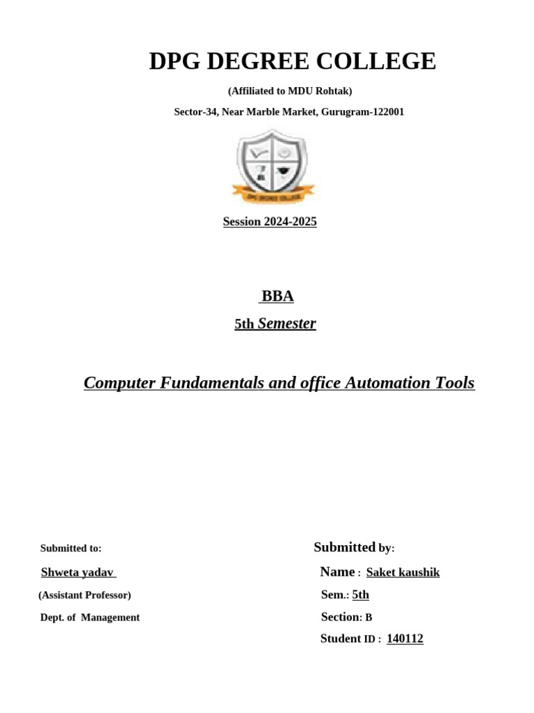 Front Page of Practical File Computer | PDF
