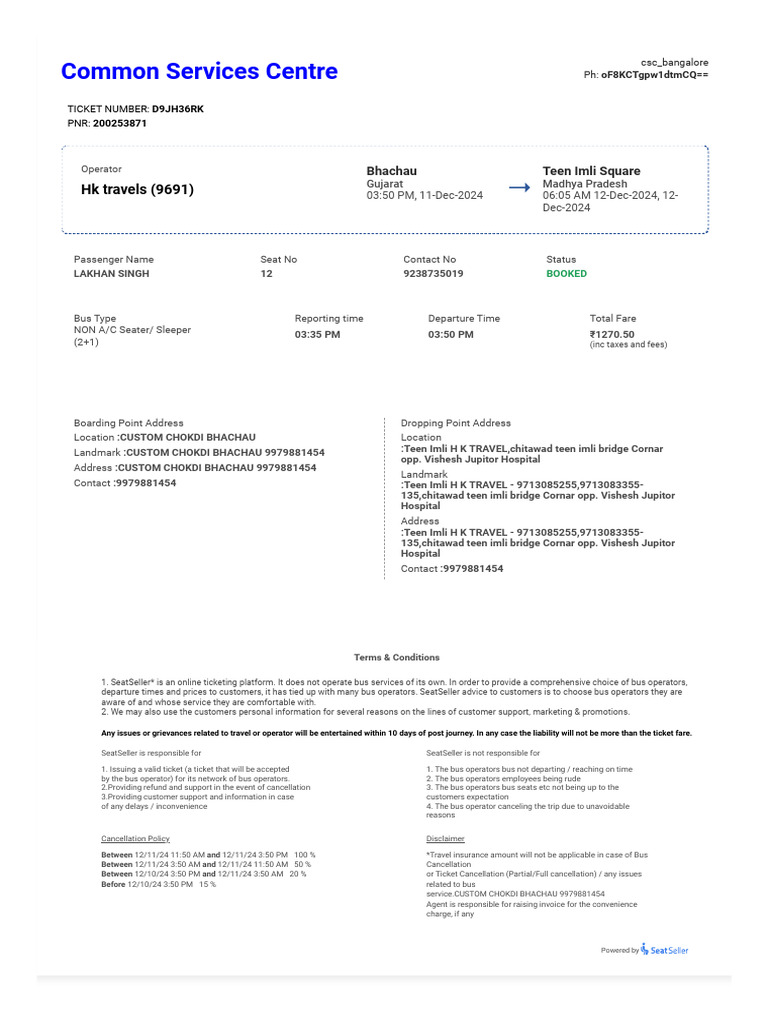 SeatSeller Bus Ticket Confirmation | PDF | Public Transport | Transport