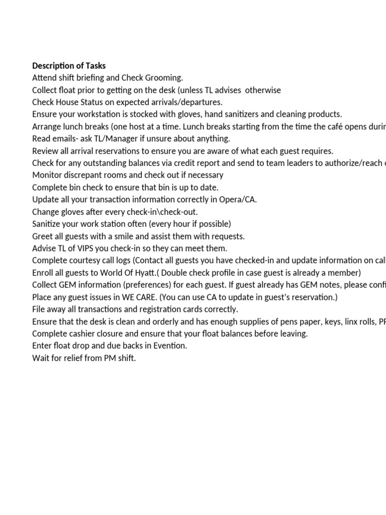 Front Desk Duties Checklist | PDF