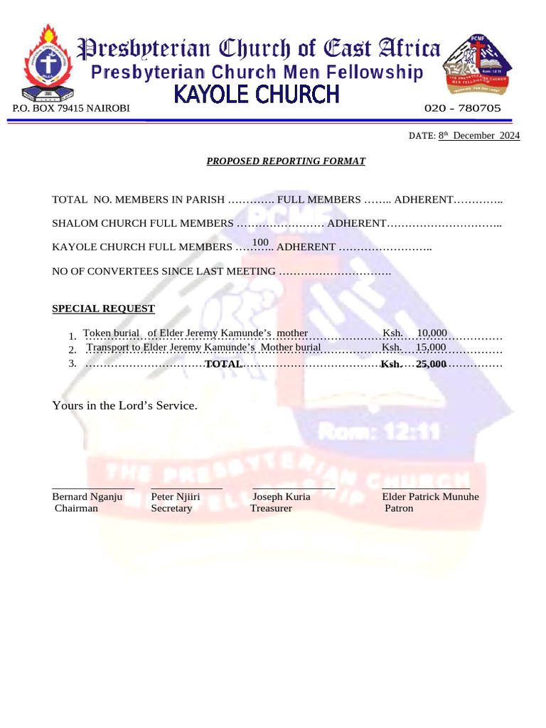 PROPOSED REPORT FORMAT 2024 for pcmf | PDF