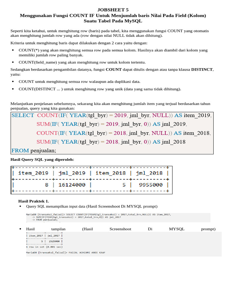 Jobsheet 5 - Menghitung jumlah baris Pada Field Suatu Tabel (Count IF ...