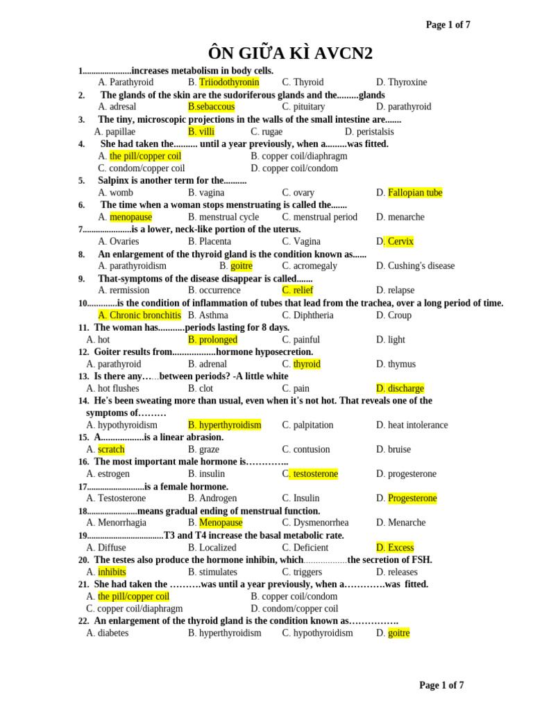 Ôn Gi A Kì Avcn 2 | PDF | Thyroid Stimulating Hormone | Menstrual Cycle