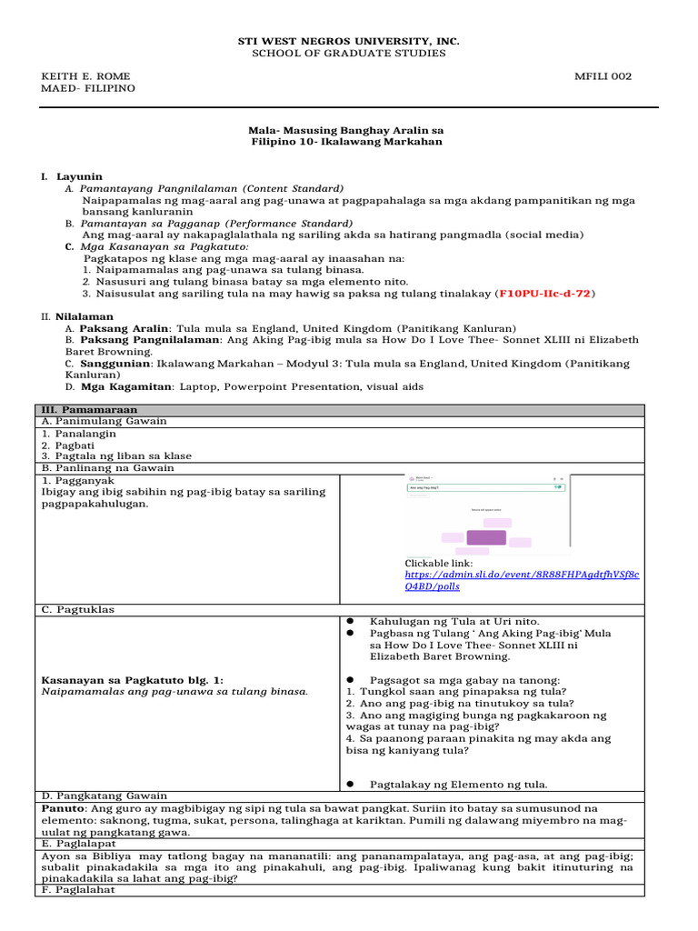MFIL 002 - Mala-Masusing Banghay Aralin Sa Fil10 | PDF