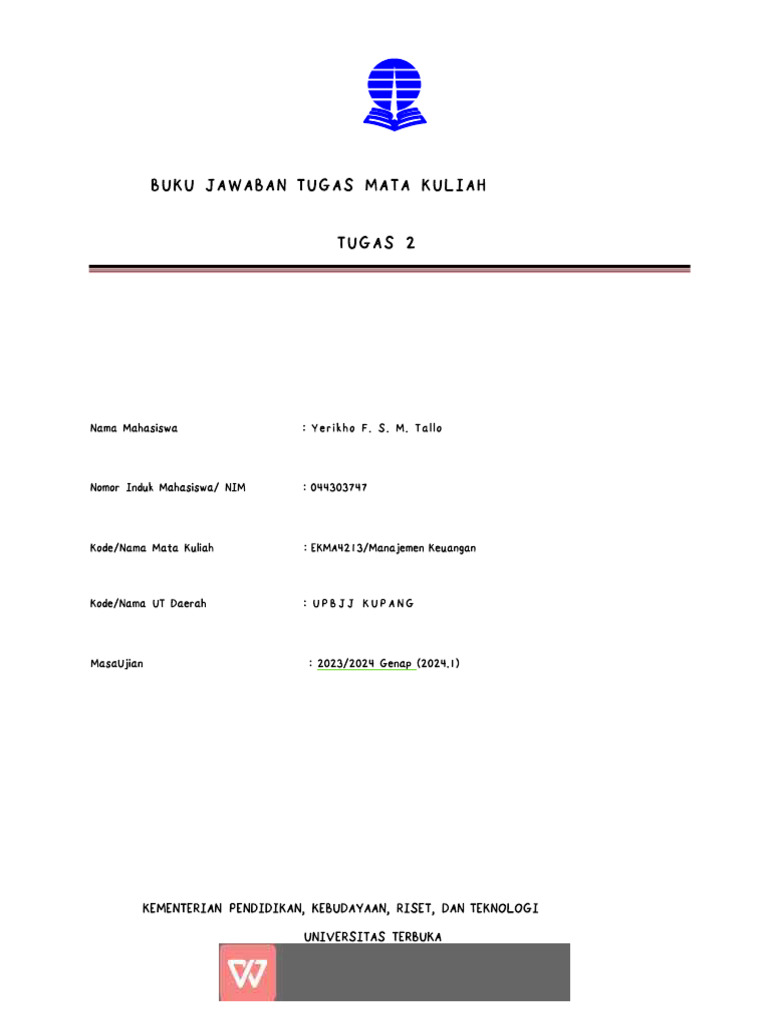 EKMA4213-044303747-Tugas 2 Manajemen Keuangan | PDF