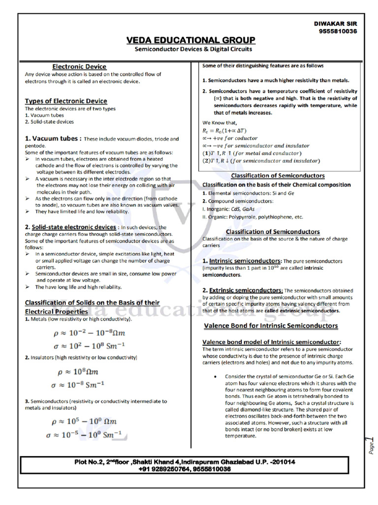 Class 12th Chapter - Semiconductor Devices and Di | PDF