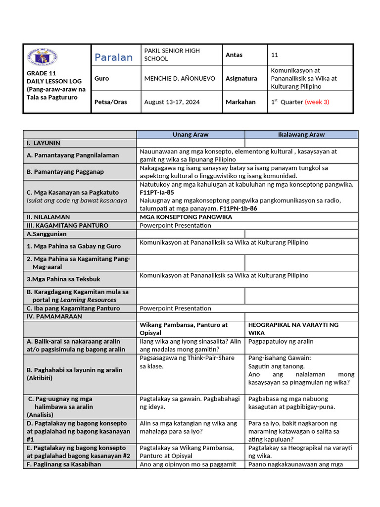 Paralan: Isulat Ang Code NG Bawat Kasanaya | PDF