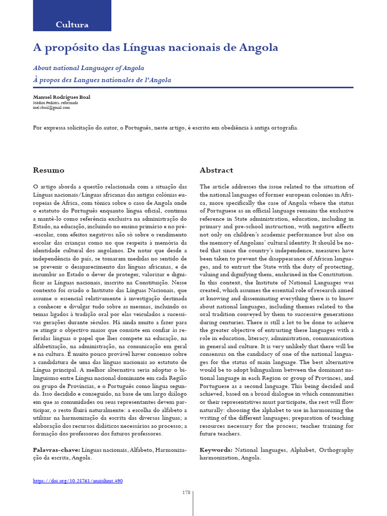 Línguas Nacionais e Educação em Angola | PDF | Angola | Português (idioma)