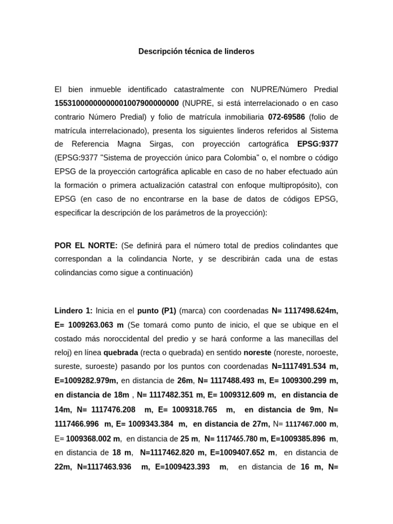 Descripción Técnica de Linderos | PDF