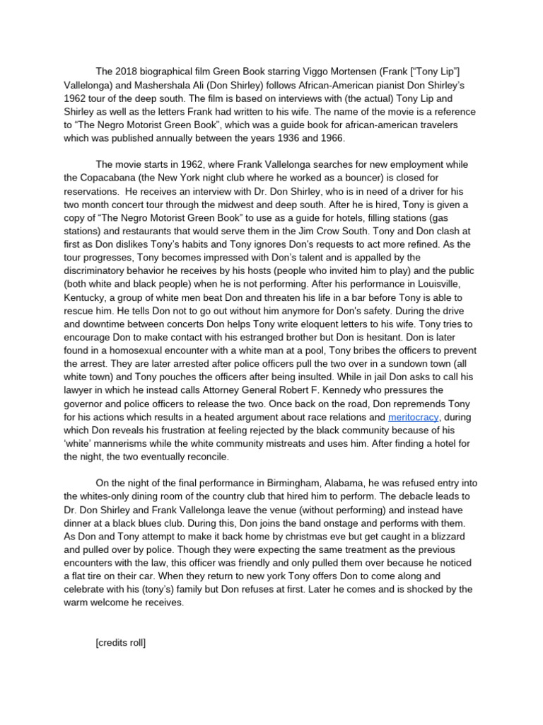 Documentary Summary (Greenbook) | PDF