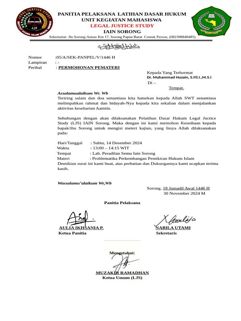 SURAT PERMOHONAN MATERI LJS | PDF