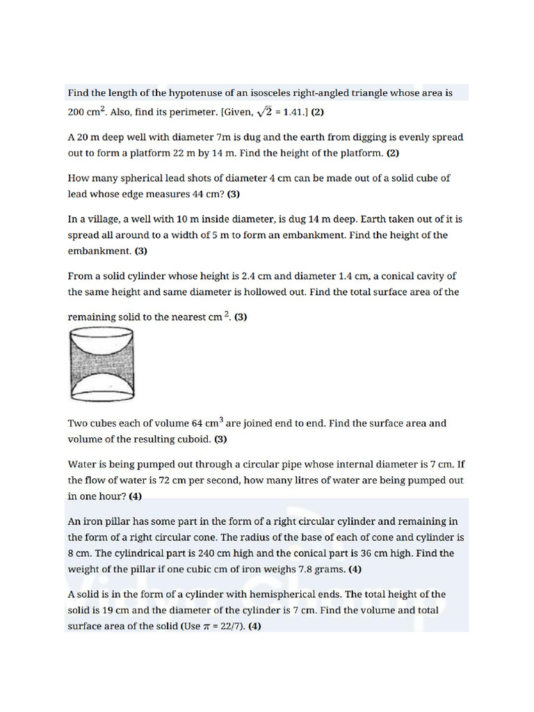 Surface Area and Volume Practice Questions | PDF