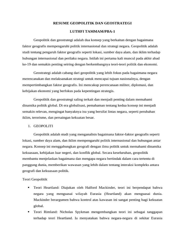 Resume Luthfi Geopolitik Dan Geostrategi | PDF