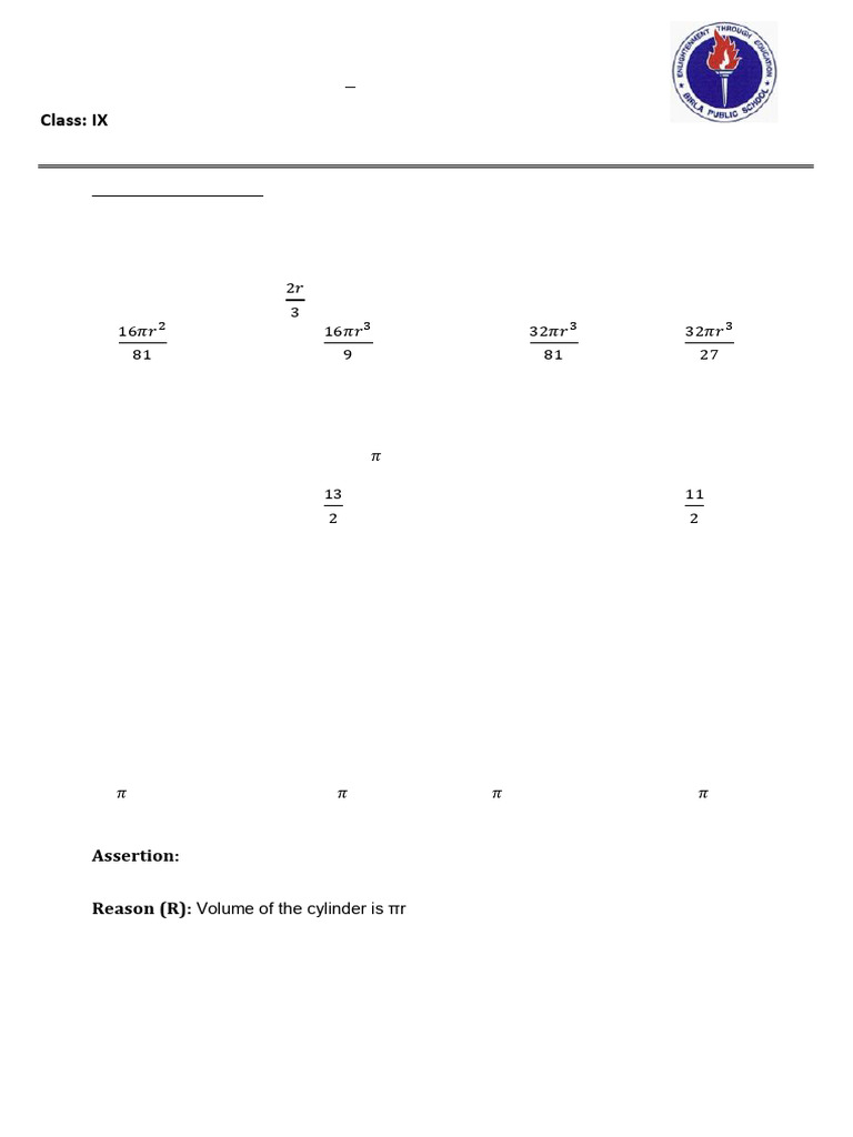 Class IX Worksheet - Surface Areas and Volumes | PDF | Sphere | Geometric Shapes