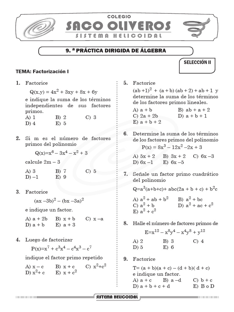 ALGEBRA SEM 9 | PDF | Factorización | Álgebra