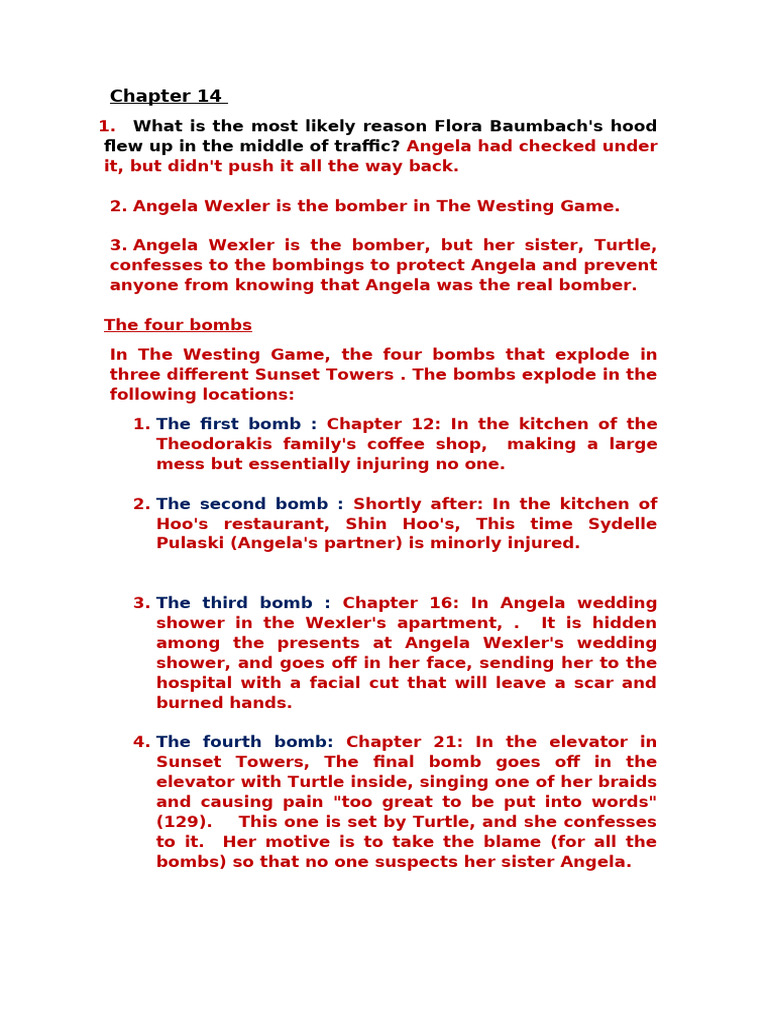 The westing game quiz Chapter 14 | PDF