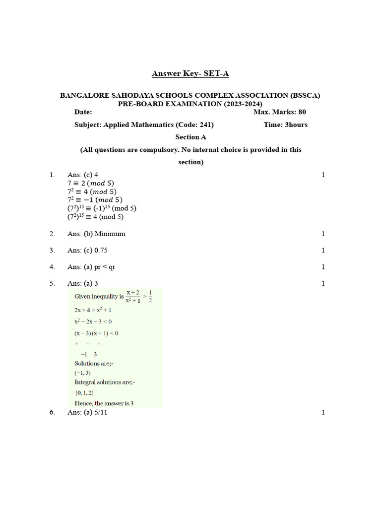 Banglore Sahodya Set A MS | PDF