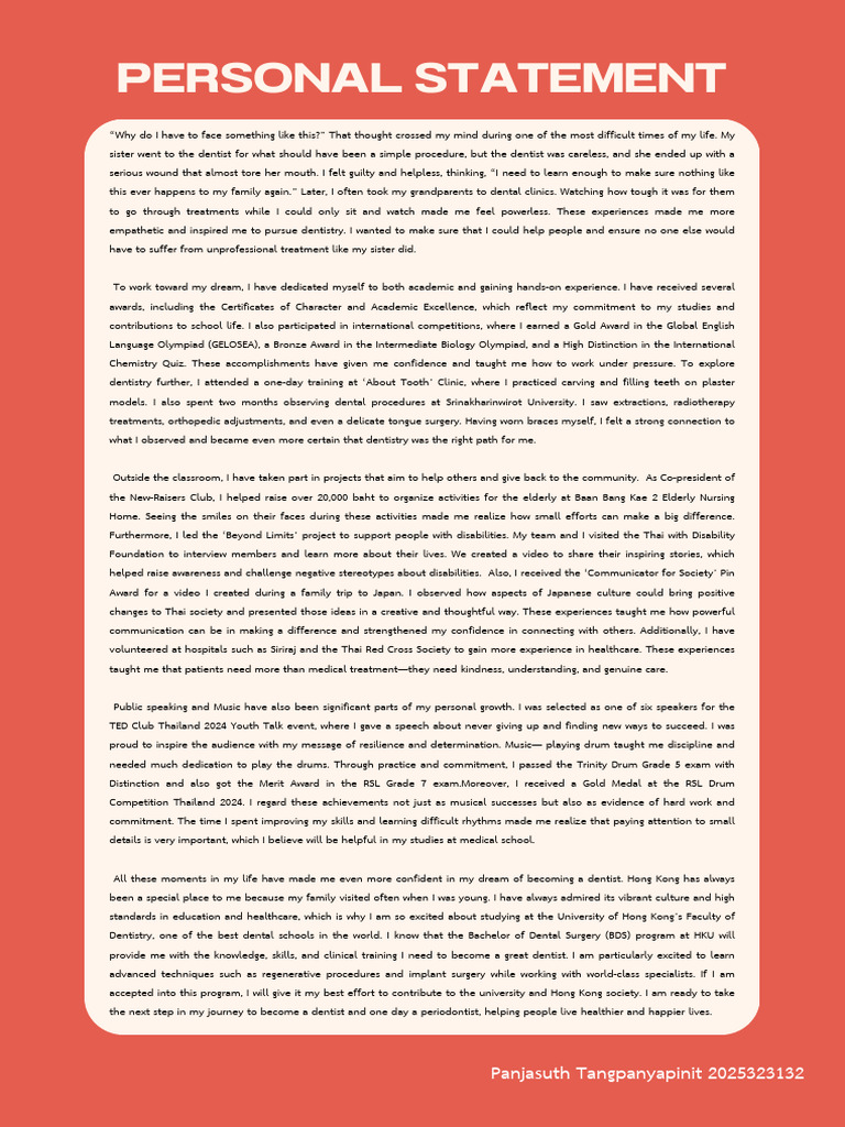 HKU Personal Statement | PDF | Dentistry | Dentist