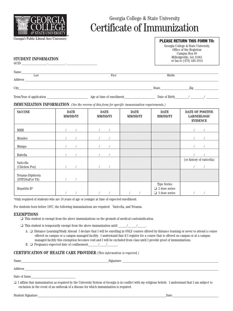Georgia College Immunization Form | PDF | Epidemiology | Virology