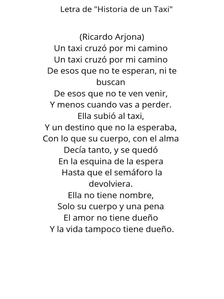 Letra de Historia de un Taxi | PDF | Amor