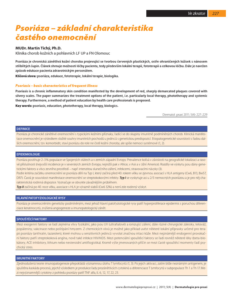 Psoriáza - Základní Charakteristika, Dr. Tichy | PDF