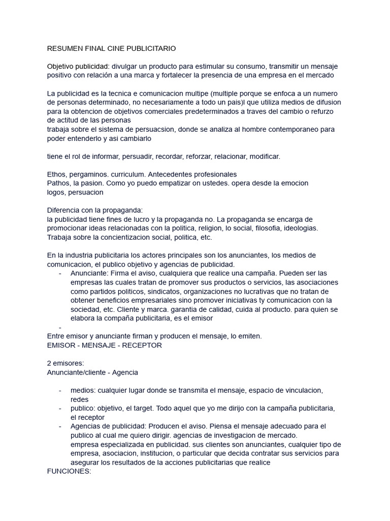 RESUMEN FINAL CINE PUBLICITARIO | PDF | Publicidad | Marca