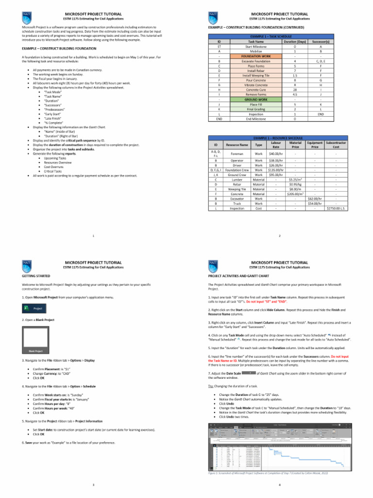 ESTM 1175 Scheduling - Microsoft Project Tutorial (2023) - Mozak - ESTM1175 - Estimating For ...