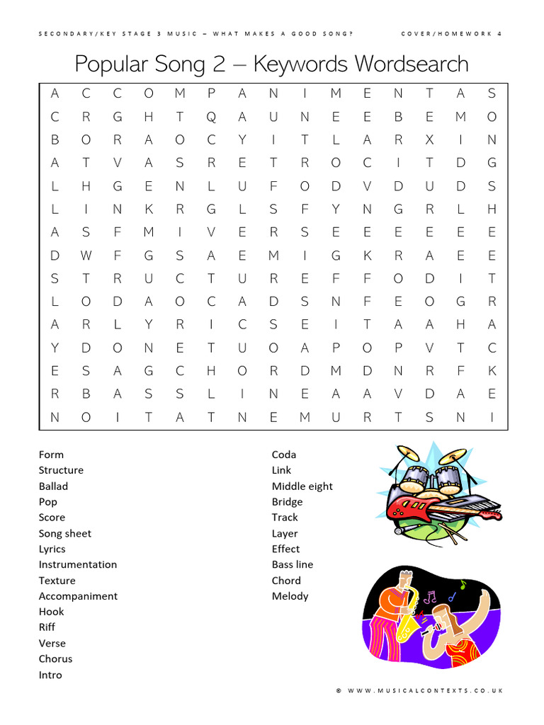 What Makes A Good Song Cover Homework 4 - Popular Song Word Search 2 ...